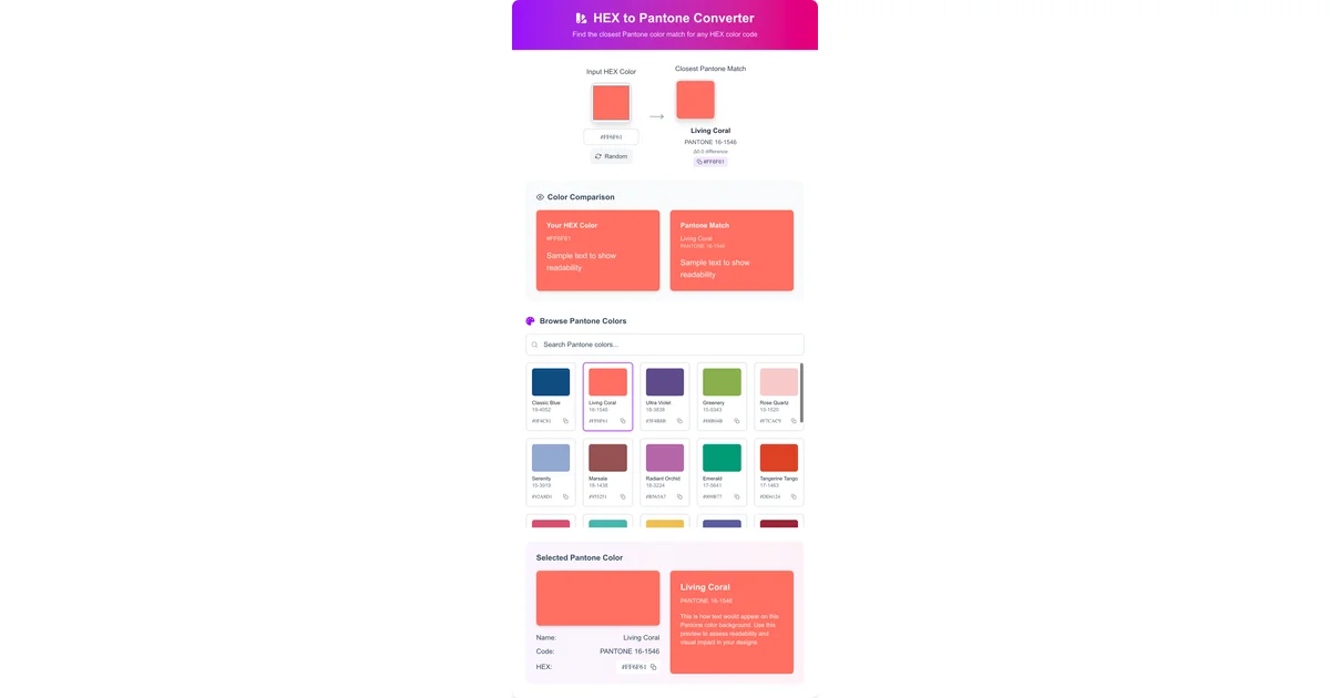 Free Hex to Pantone Color Converter - Find Closest Pantone Matches