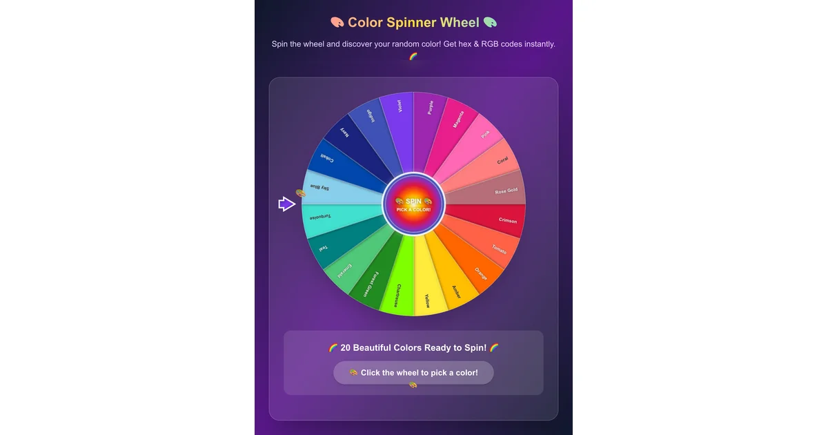 Color Spinner Wheel - Random Color Picker with Hex & RGB Codes