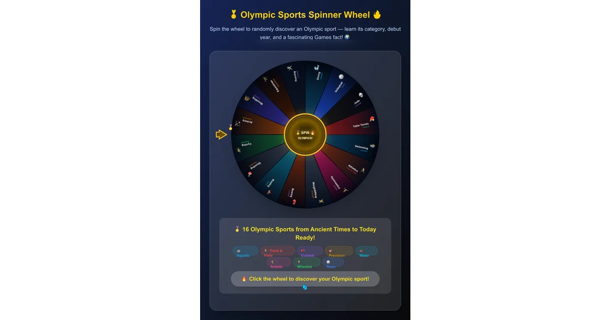 Olympic Sports Spinner Wheel - Random Olympic Sport Picker