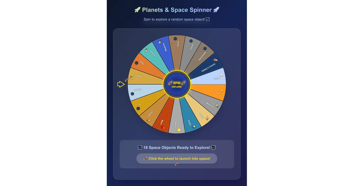 Planets & Space Spinner Wheel - Random Solar System Explorer